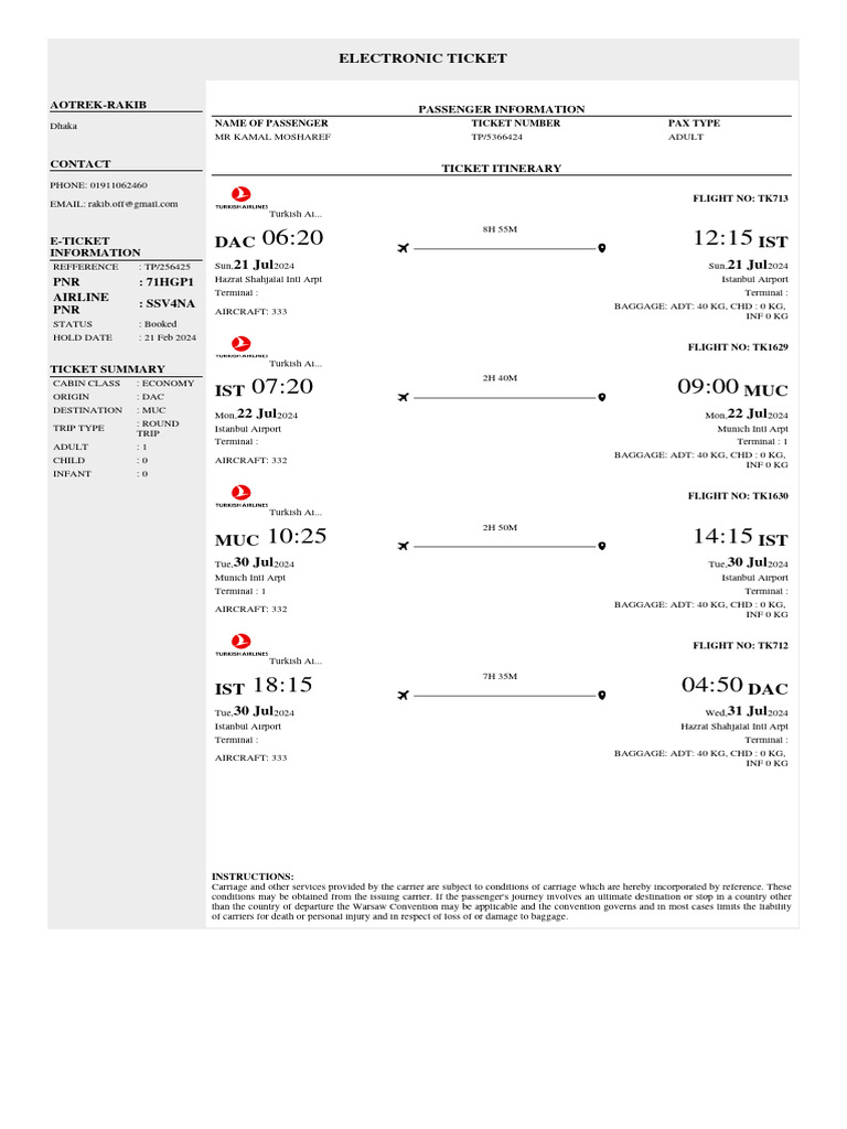 Kamal Mosharef Airticket | PDF | Airlines | Transport