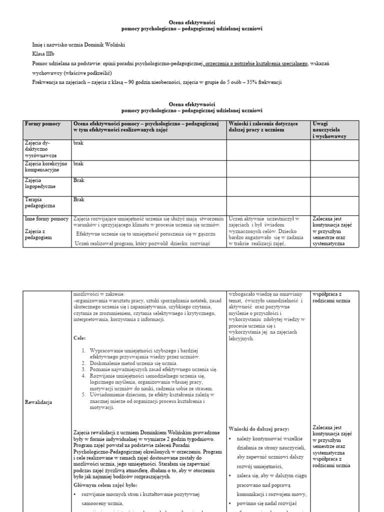 Arkusz - Ocena Efektywnosci | PDF
