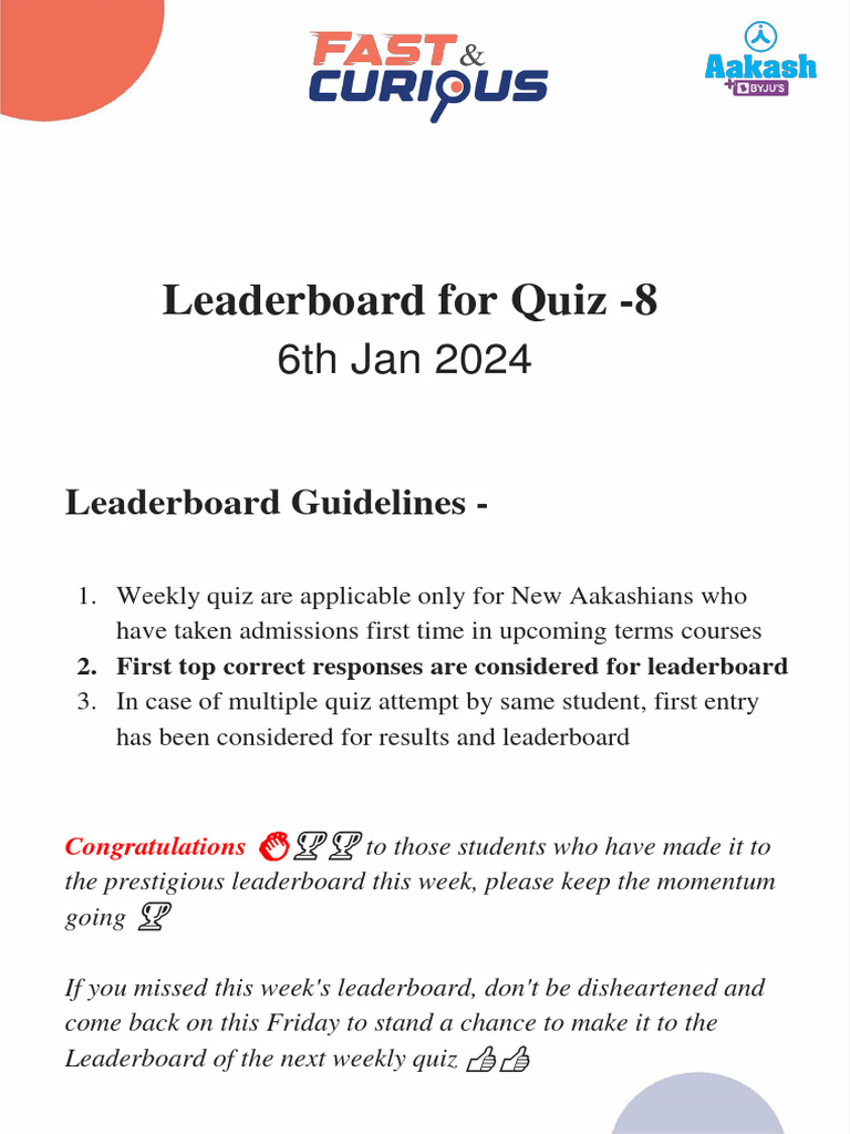 Quiz-8 Leaderboard | PDF
