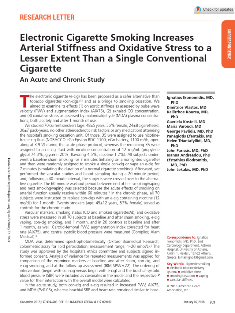 Ikonomidis Et Al 2018 Electronic Cigarette Smoking Increases Arterial ...