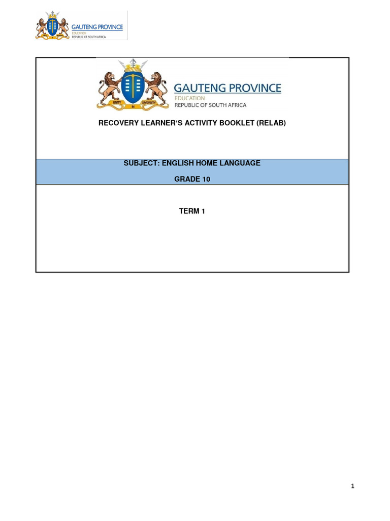 Term 1 Grade 10 Learner Guide | PDF | Reading Comprehension | Sentence ...