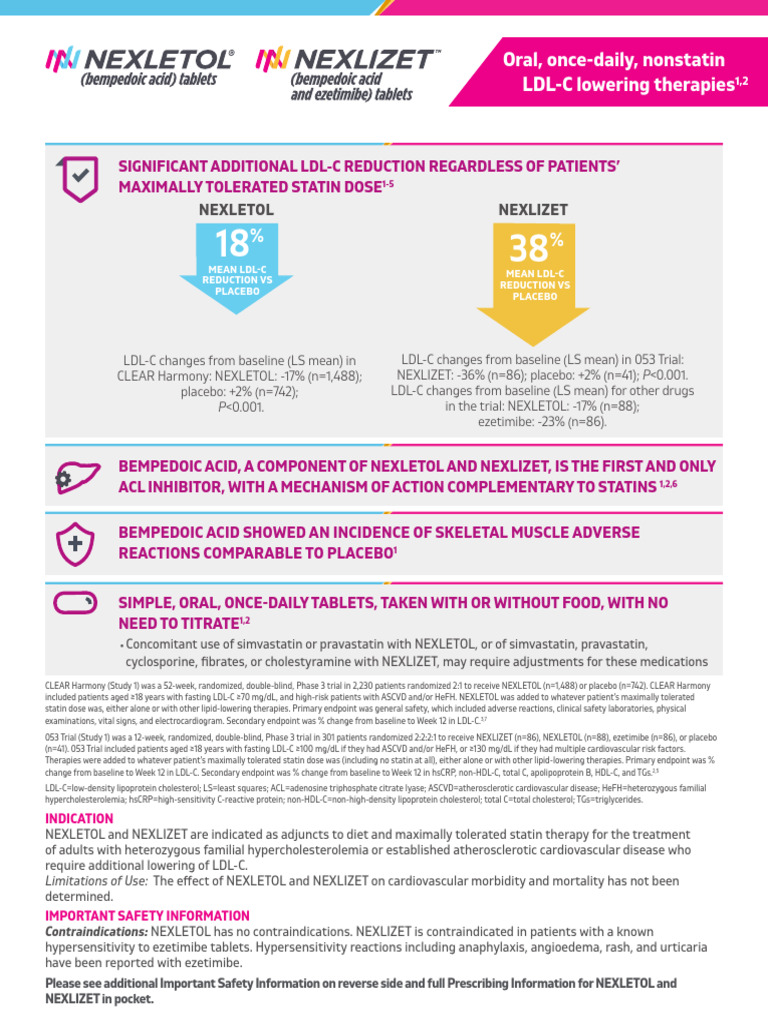 Esperion NEXLETOL - NEXLIZET HCP 1 Pager | PDF | Pharmaceutical ...