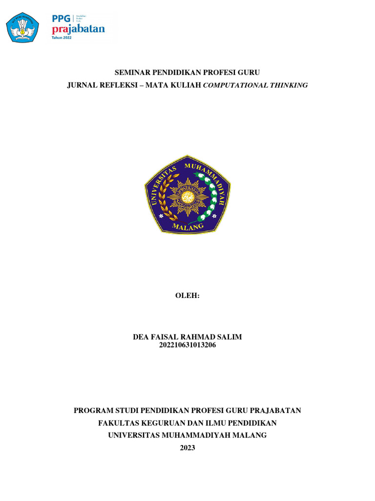 Jurnal Refleksi - Dea Faisal Rahmad Salim - Computational Thinking | PDF Jurnal Refleksi - Dea Faisal Rahmad Salim - Computational Thinking | PDF
