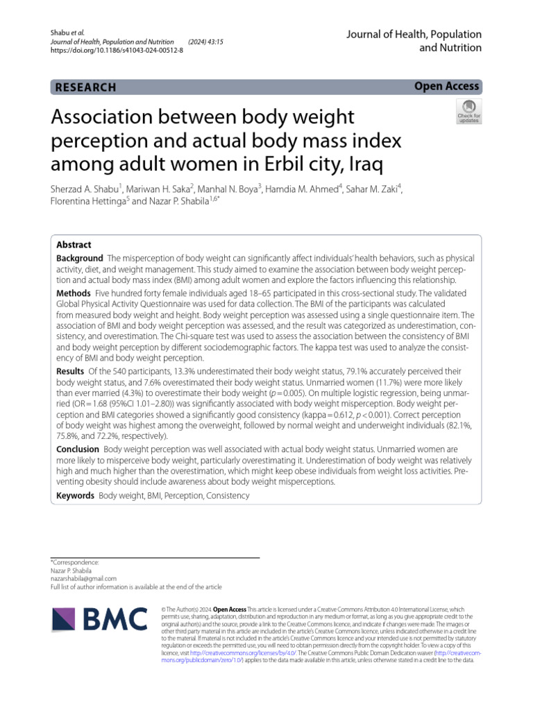 Association Between Body Weight Perception and Actual Body Mass Index ...