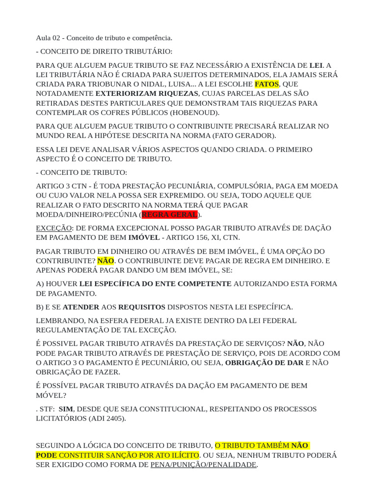 Aula 02 - Conceito de Tributo e Competência. | PDF