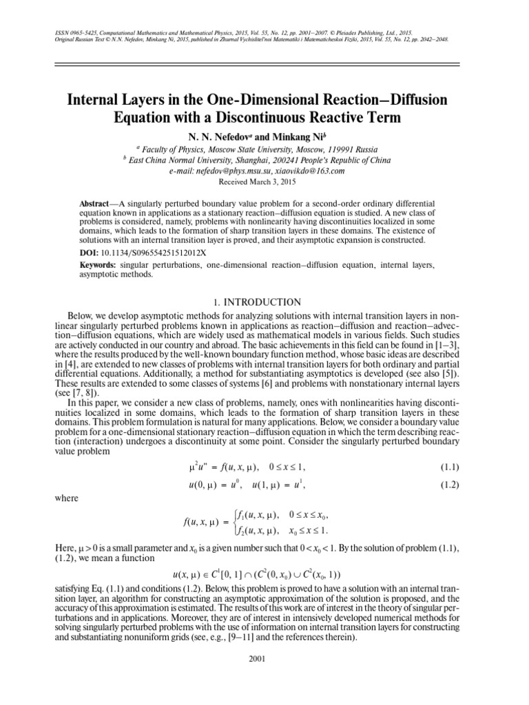 Reaction-Diffusion Equation with Discontinuities | PDF | Equations | Mathematical Objects