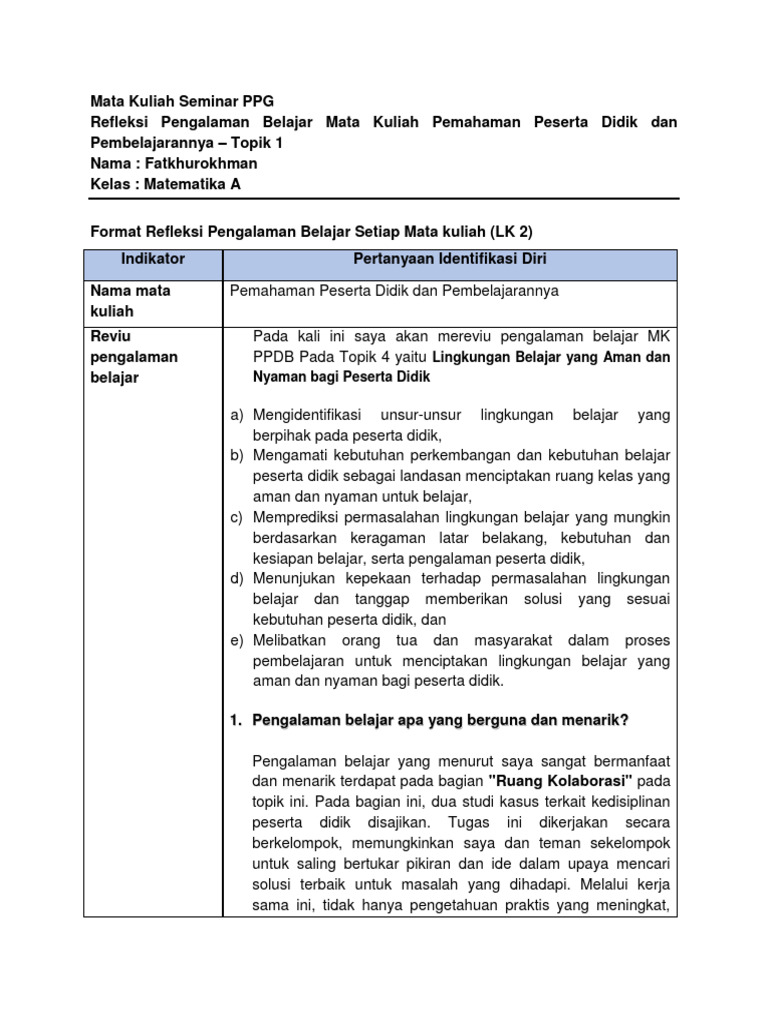 LK2-Format Refleksi (PPDB) | PDF