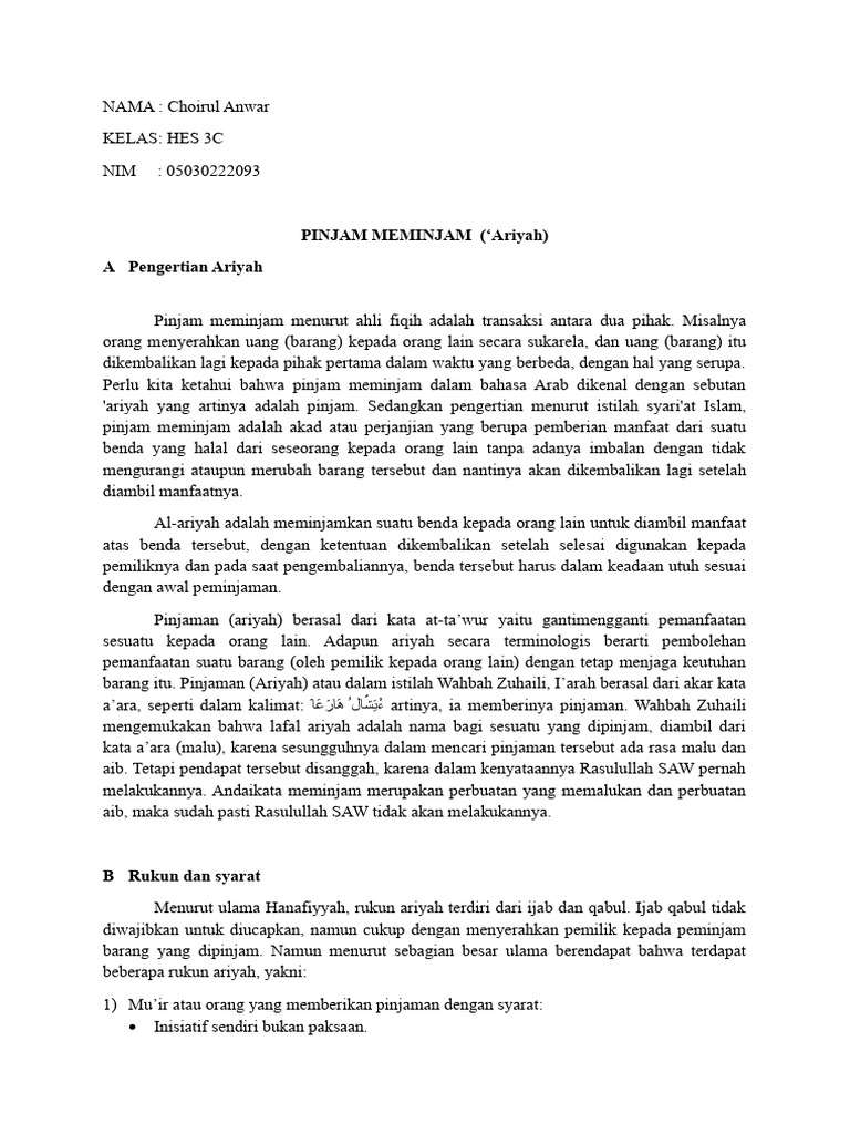 Choirul Anwar HES 22 TUGAS AKAD TABARRU (ARIYAH) | PDF