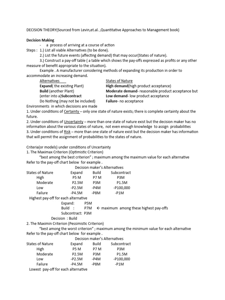 DECISION THEORY Intro | PDF | Decision Theory | Uncertainty