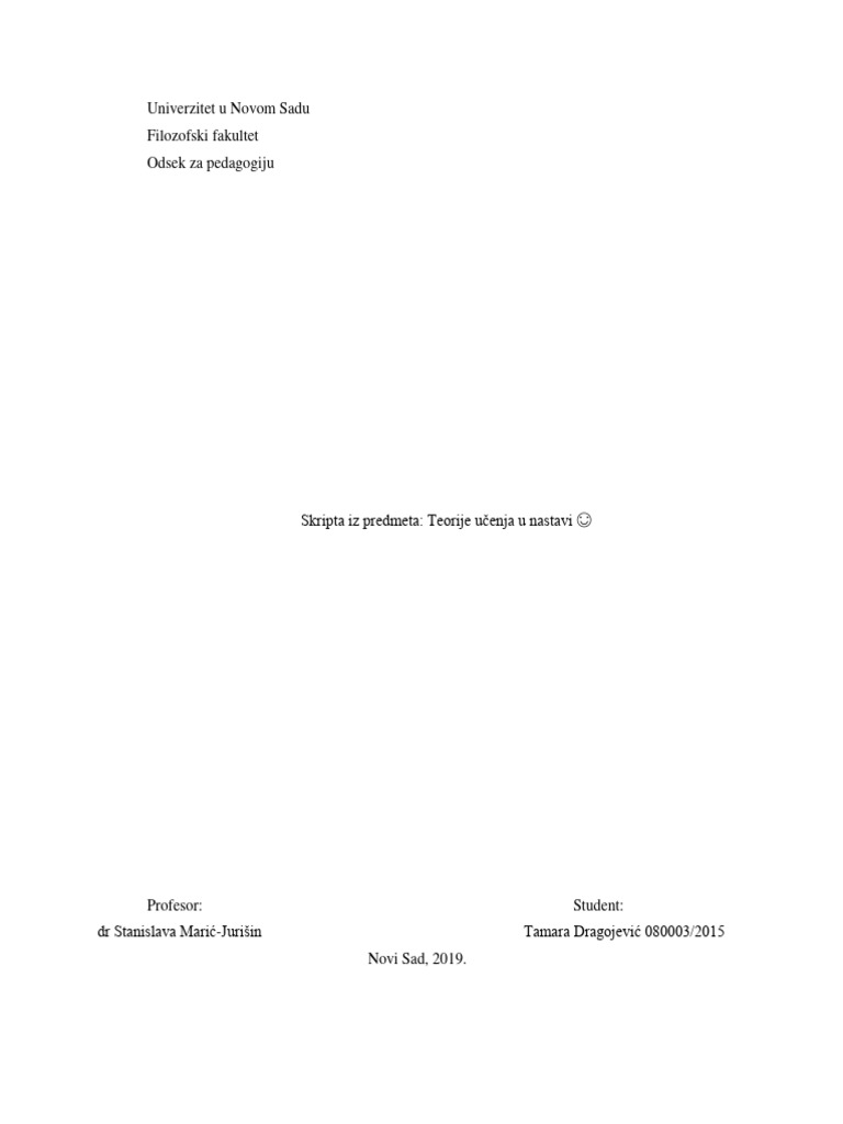 Teorije Učenja Skripta | PDF