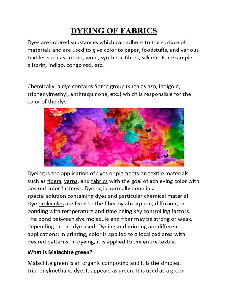 Malachite Green Dyeing Techniques | PDF | Dye | Dyeing