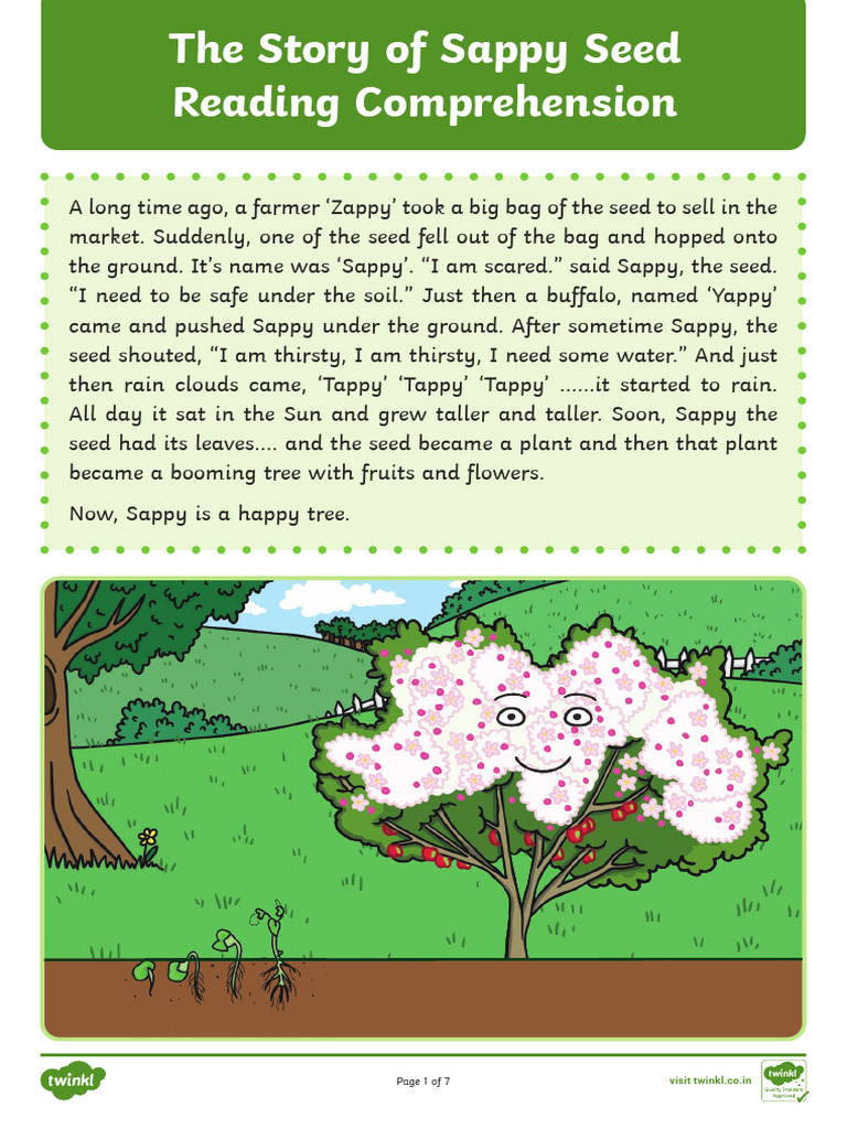 Sappy Seed Story Reading Quiz | PDF | Trees | Agriculture