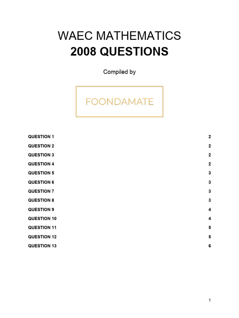 Waec Mathematics 2008 | PDF