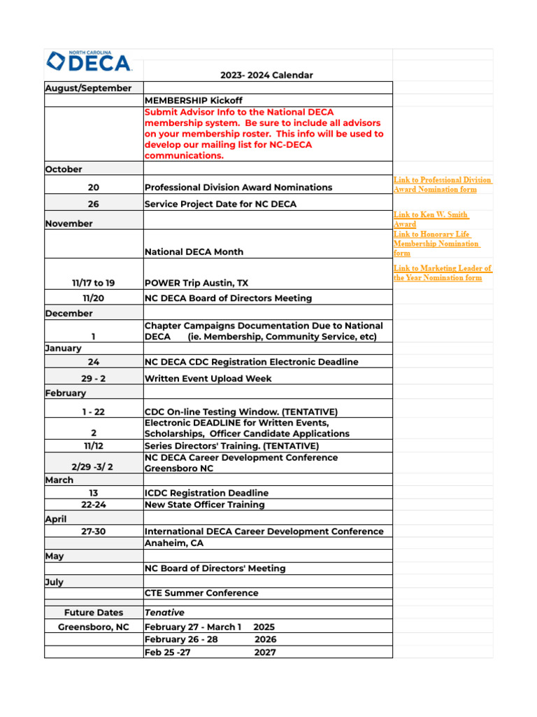 2023-24 DECA Calendar | PDF