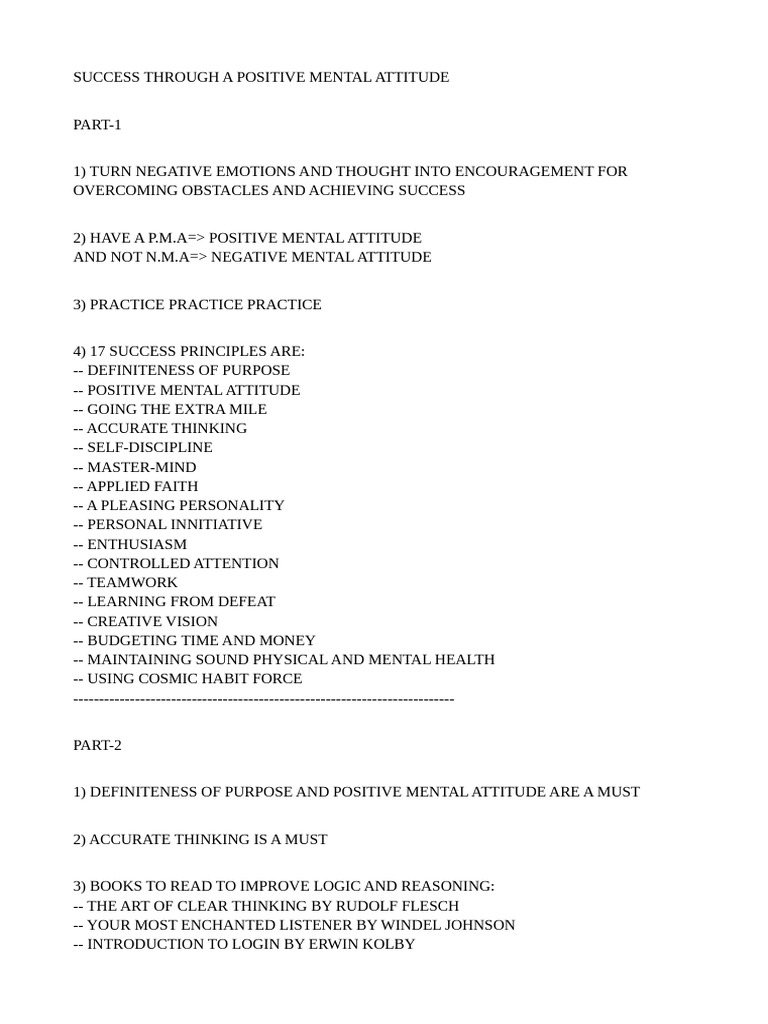 Success Through A Positive Mental Attitude | PDF | Thought | Knowledge