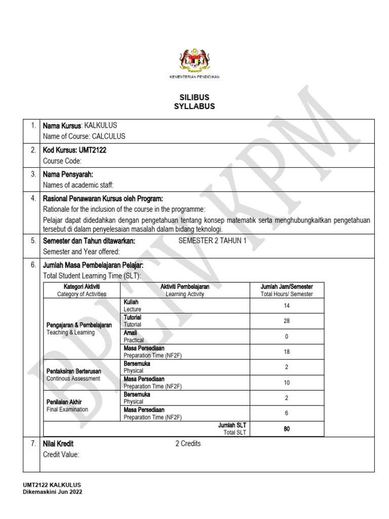 Silibus UMT2122 KALKULUS 2023 | PDF