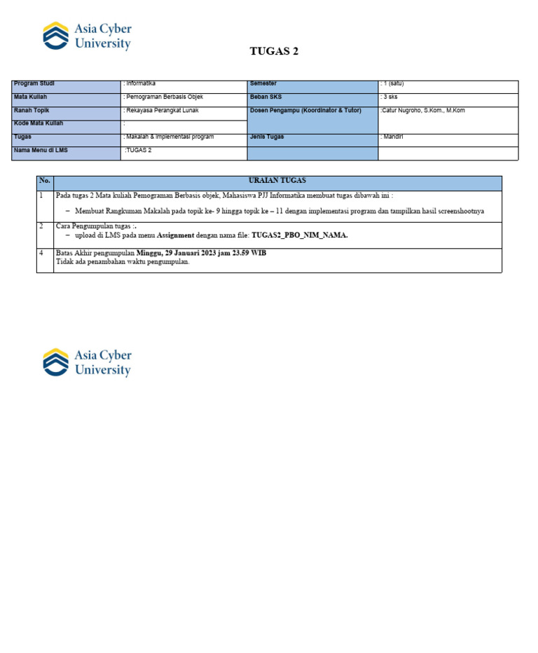 Tugas 2 Pemrograman Berbasis Objek | PDF