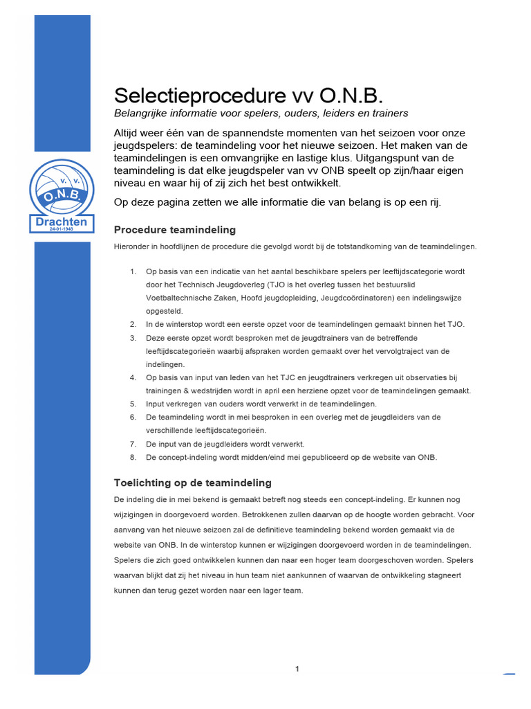 Selectieprocedure VV ONB v1.0 | PDF