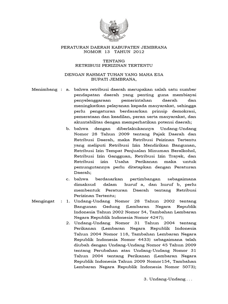 Retribusi Perizinan Tertentu Jembrana | PDF