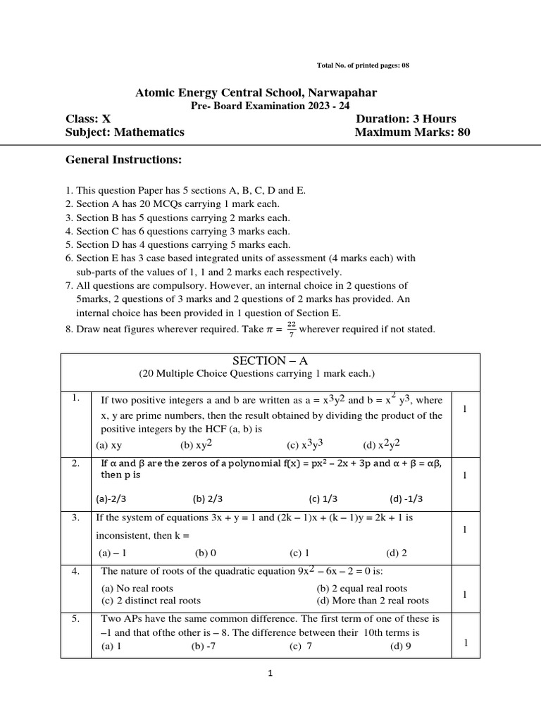 X Mathematics Confidence 1 (1) - 240121 - 174929 | PDF | Circle | Area