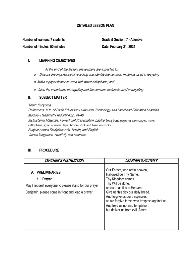 Lesson Plan Grade 7 Recycling | PDF | Recycling | Waste