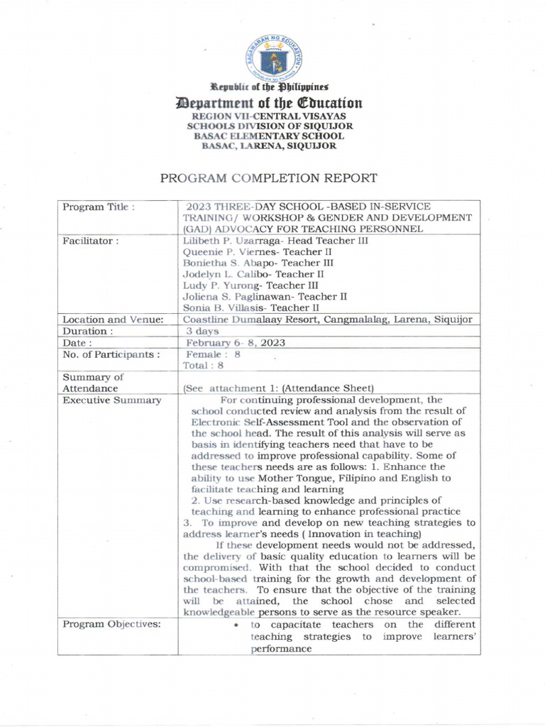 Completion Report Page 1 | PDF