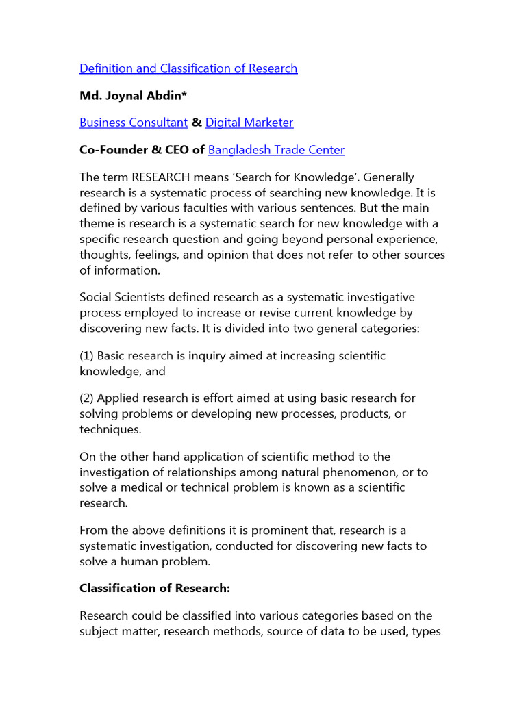 Classification of Research | PDF | Experiment | Quantitative Research