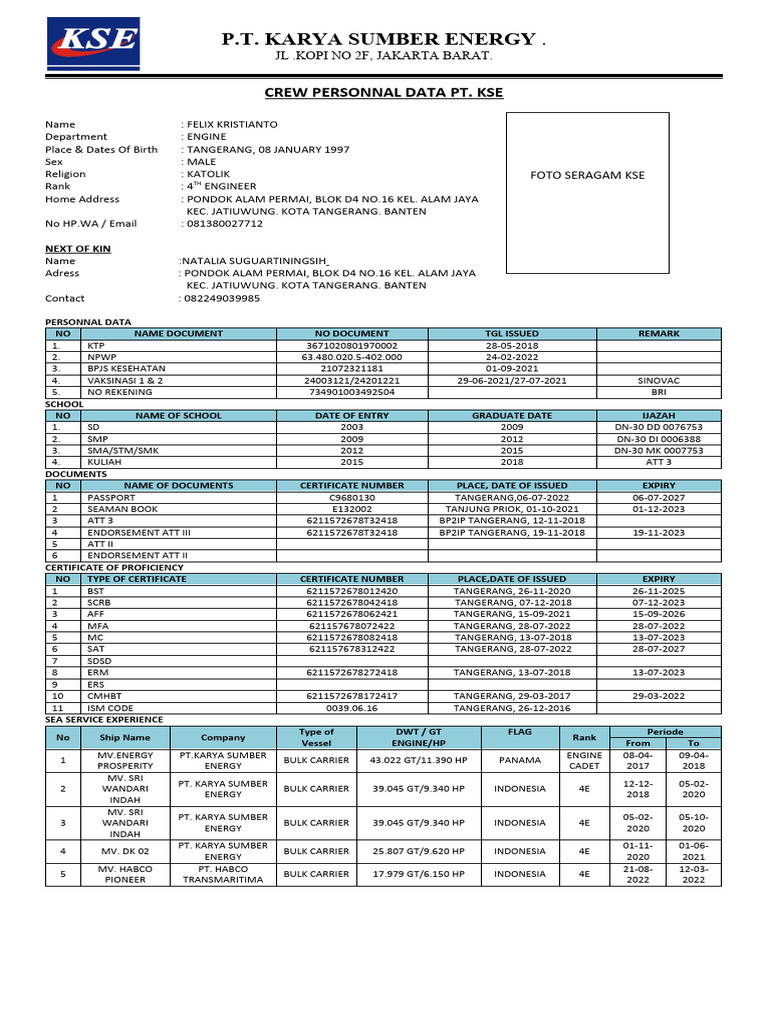 Contoh CV Atau CPD PT Kse | PDF | Shipping | Vehicles