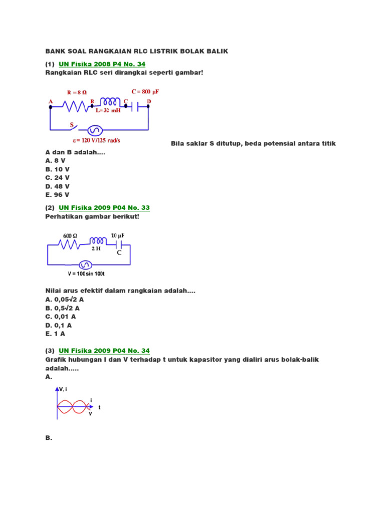 Soal Un Rangkaian RLC Listrik Bolak Balik | PDF