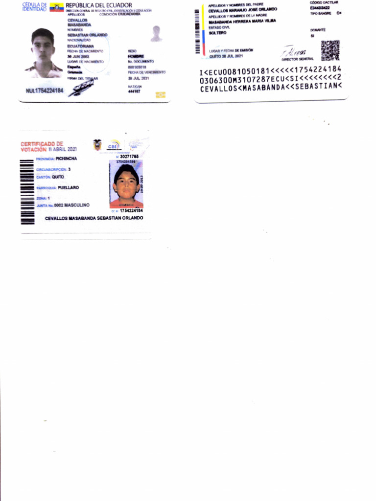 Cédula de Identidad Ecuador 2021 | PDF