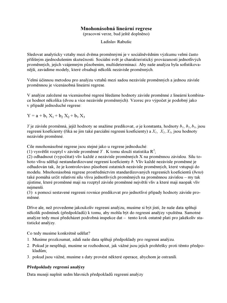 Rabusic - Mnohonásobná Lineární Regrese | PDF