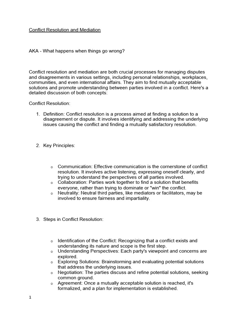 Conflict Resolution and Mediation Notes and Definitions | PDF ...