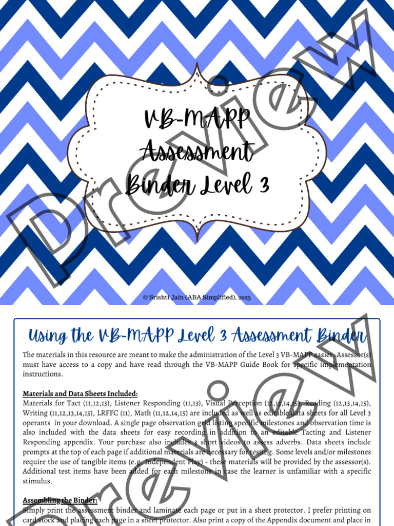 Demo VBMAPPAssessment Kit Editable Data Sheets Level 3 Materials ...