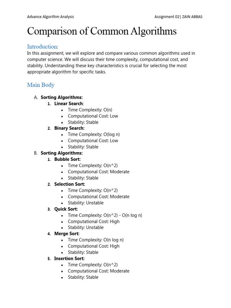 Comparison of Common Algorithms | PDF | Time Complexity | Theoretical Computer Science