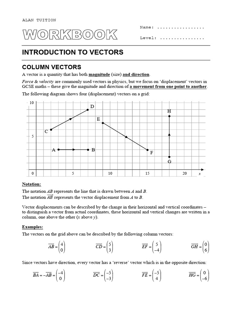 Vector Workbook Pdf Euclidean Vector Analytic Geometry