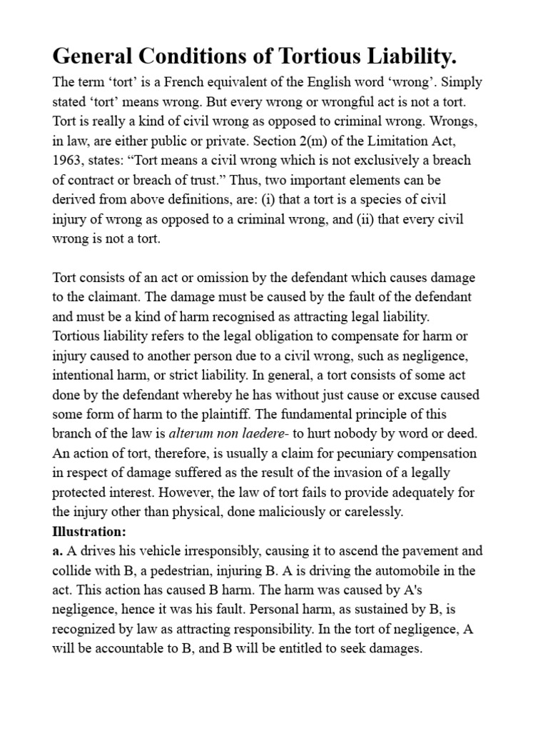 General Conditions of Tort Liability | PDF | Tort | Damages