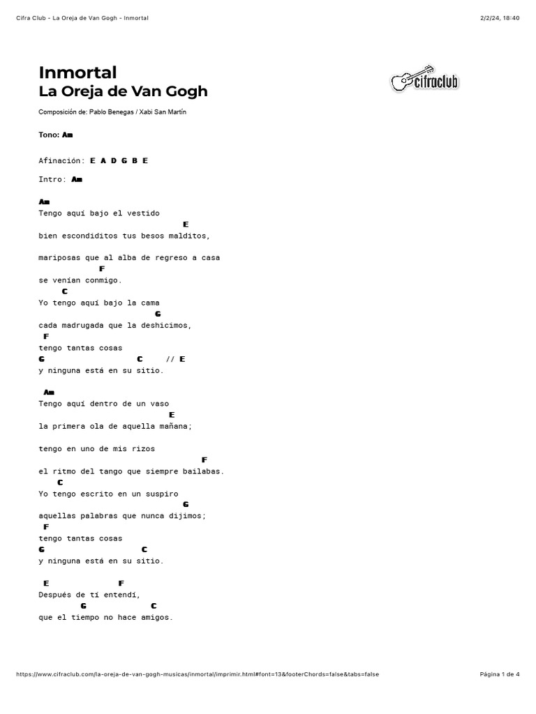 Cifra Club - La Oreja de Van Gogh - Inmortal | PDF