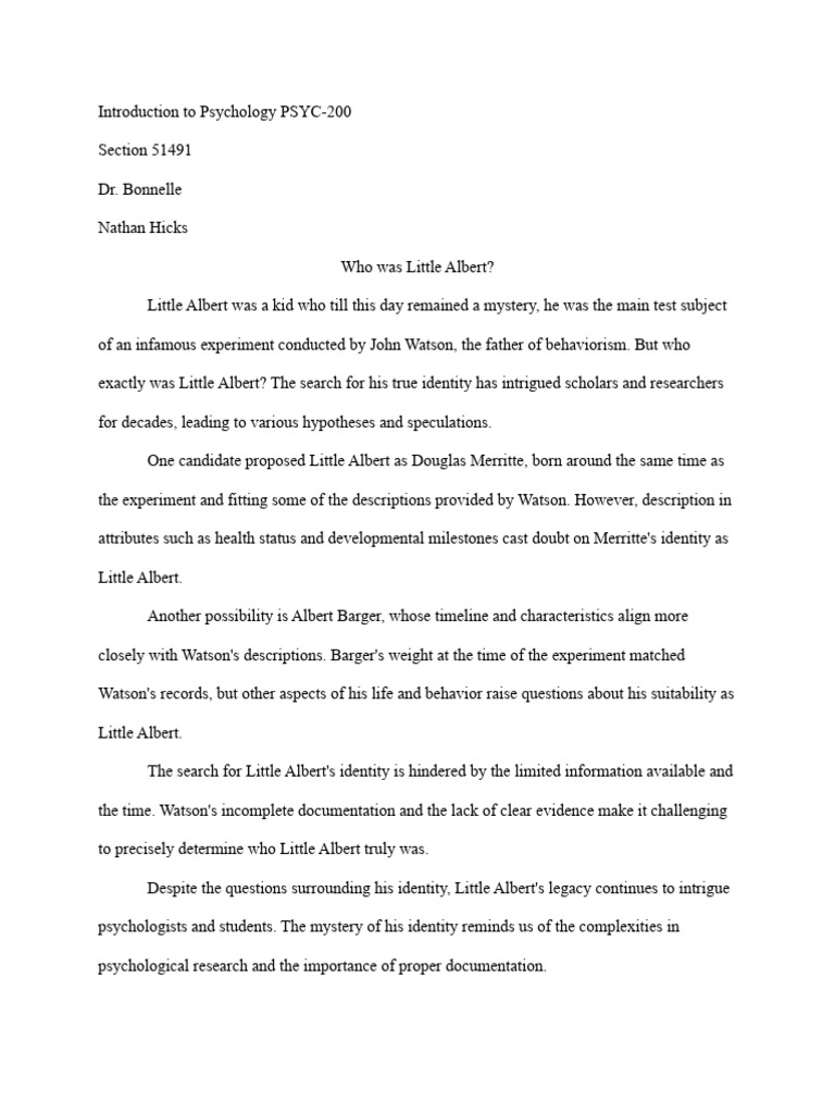 Little Albert - Final Version | PDF | Behavioural Sciences | Psychology