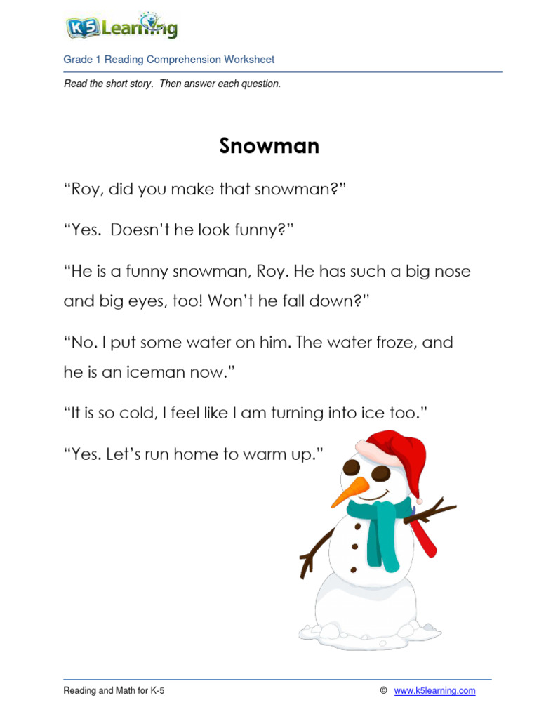 Grade 1 Story Snowman | PDF
