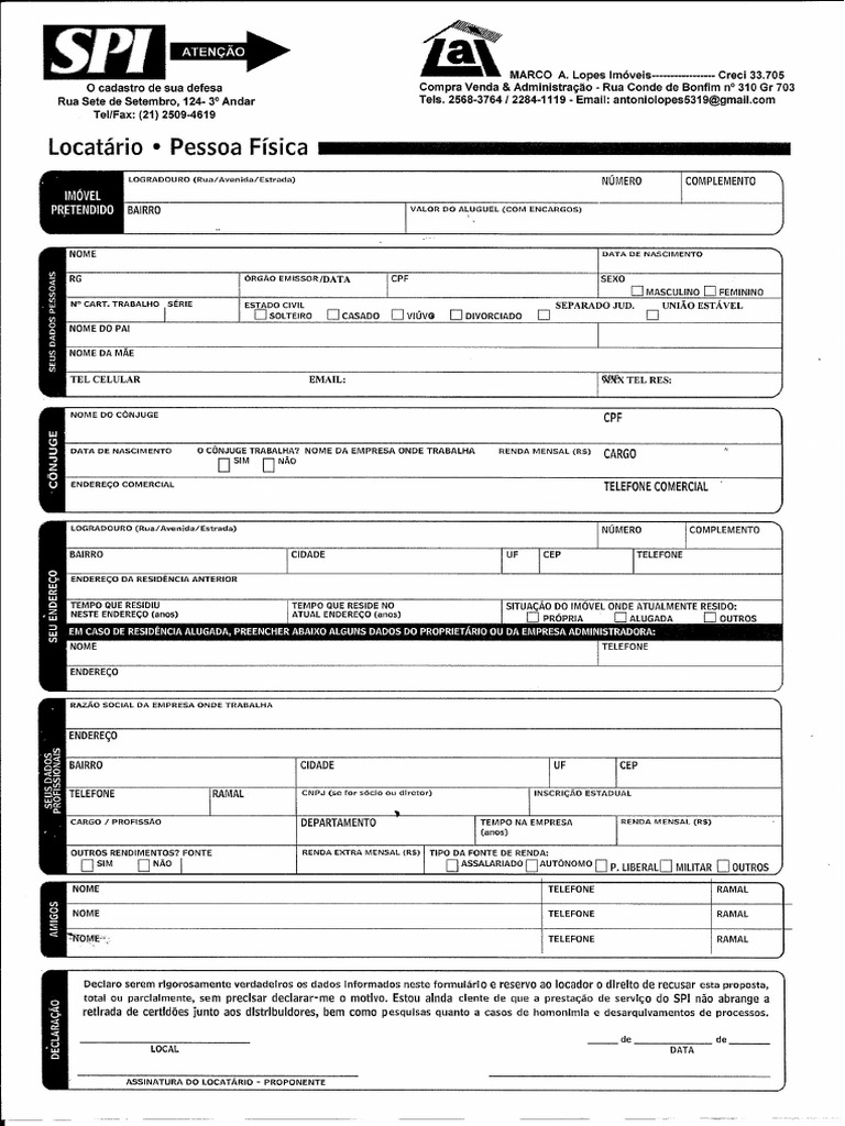 Ficha Proposta Locatario Fiador e Rel Docs | PDF