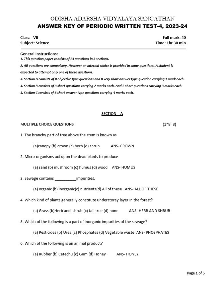 Set2 PT-4 MS Class Vii Science 2023-2024 | PDF
