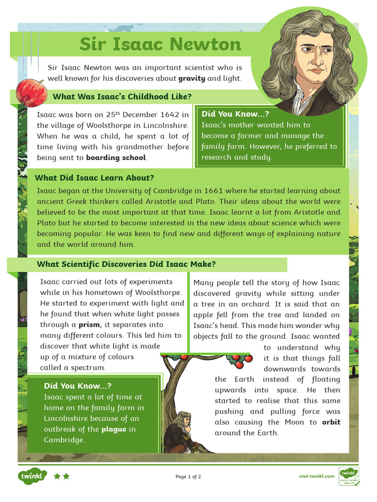 Isaac Newton: Life and Discoveries for Kids | PDF | Isaac Newton | Gravity