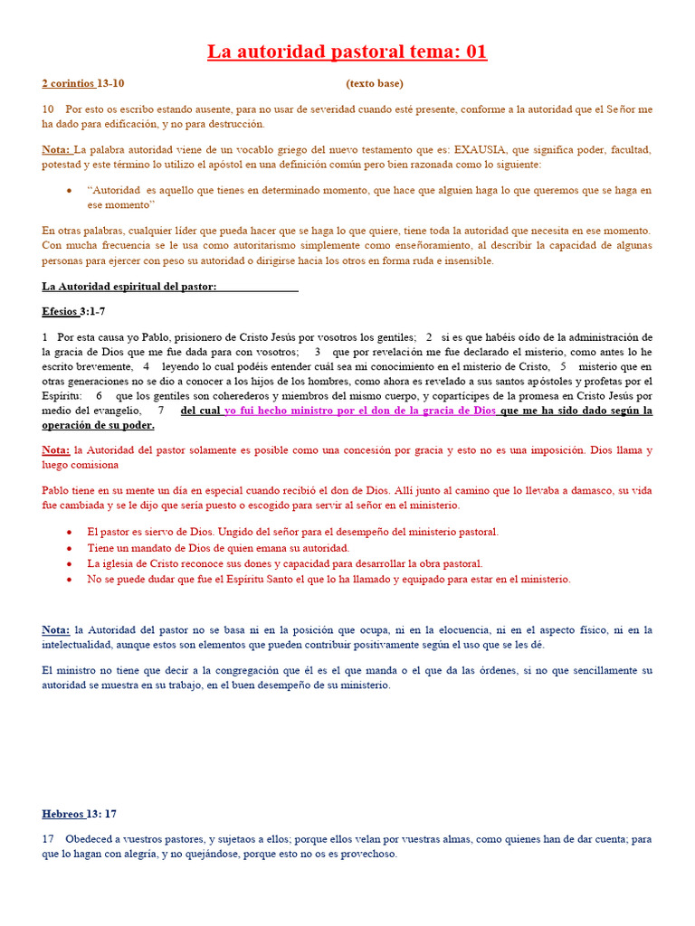 Tema 29 La Autoridad Pastoral | PDF