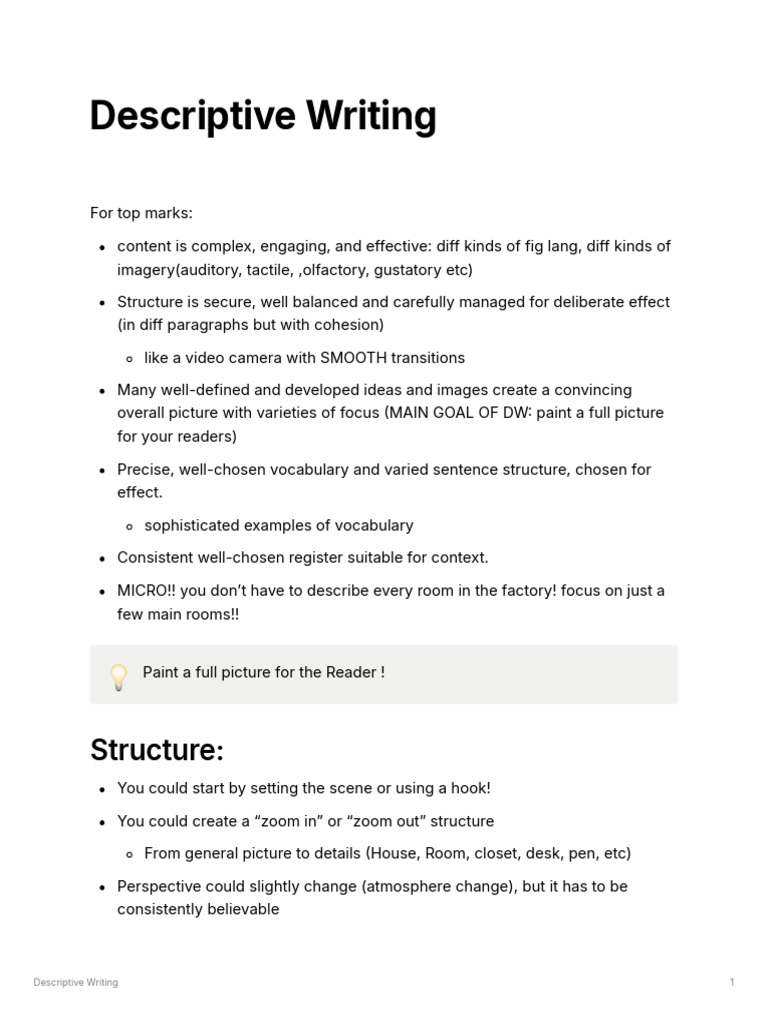 IGCSE Eng Descriptive Writing Tips | PDF