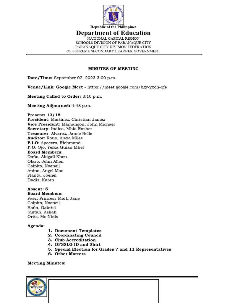 Minutes of Meeting | PDF | Philippines | Government