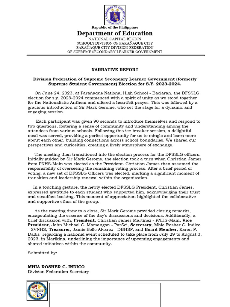 DFSSLG Election Report 2023-2024 | PDF
