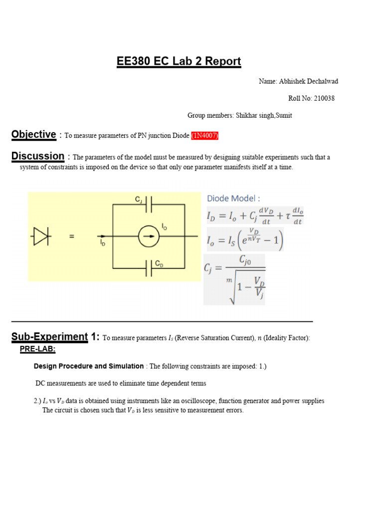 EE380 EC Lab 2 Report | Download Free PDF | Electrical Network | Diode