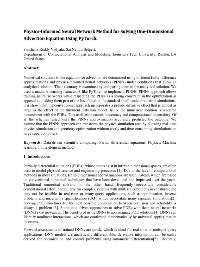Physics-Informed Neural Network Method For Solving One-Dimensional Advection Equation Using ...