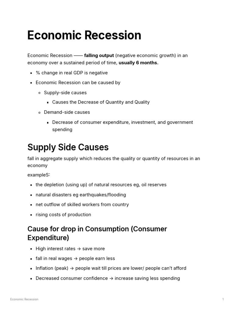IGCSE Econ Economic Recession | PDF | Cost Of Living | Recession