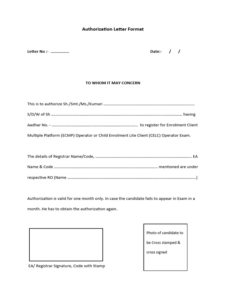 Authorization Letter Template for Exam | PDF
